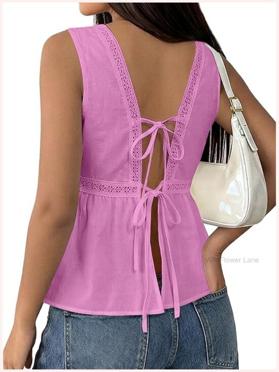 Tops | Tie Back Peplum Tank Top Deep V Neck Sleeveless Blouse | Poshmark